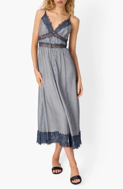 Cami Nyc Janaya Chiffon Maxi Sundress With Lace Trim - Blue Gingham