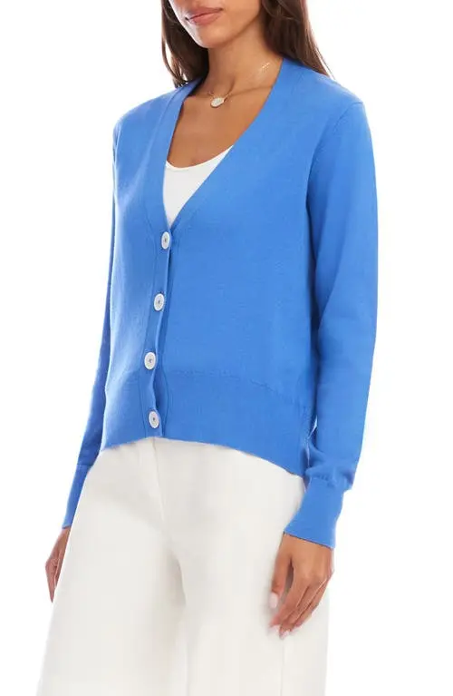 Karen Kane V-neck Button-front Cardigan - Blue