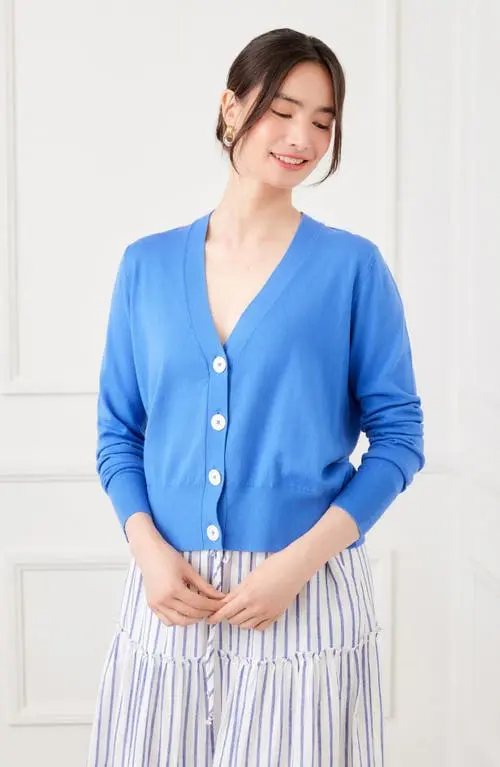 Karen Kane V-neck Button-front Cardigan - Blue