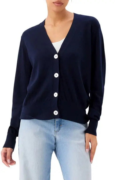 Karen Kane V-neck Button-front Cardigan - Navy