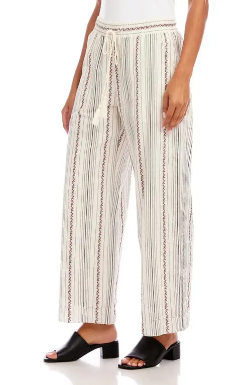 Karen Kane Embroidered Stripe Cotton Drawstring Pants
