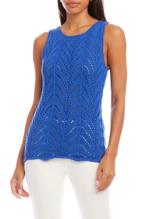 Karen Kane Pointelle Cotton Sweater Tank - Blue