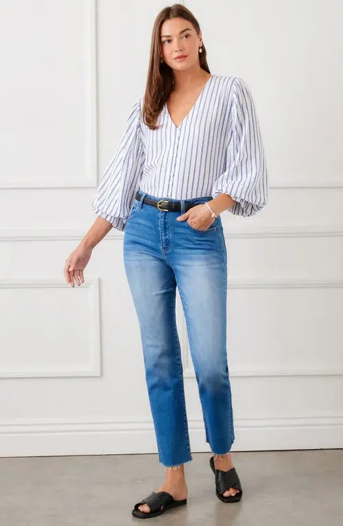 Karen Kane Stripe Linen Blend Shirt