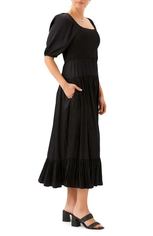 Karen Kane Smocked Balloon Sleeve Maxi Dress - Black