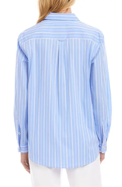Karen Kane Striped Cotton-blend Button-up Shirt - Blue