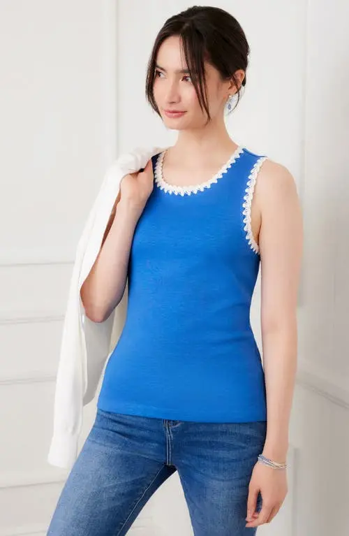 Karen Kane Edge Stitch Tank - Blue
