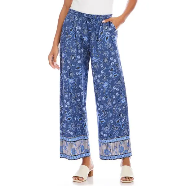 Karen Kane Crop Cotton Drawstring Pants - Blue