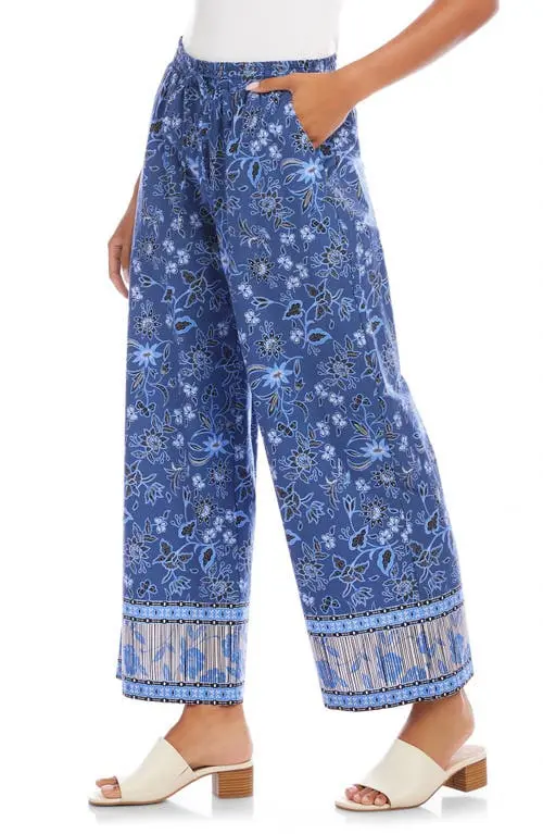 Karen Kane Crop Cotton Drawstring Pants - Blue
