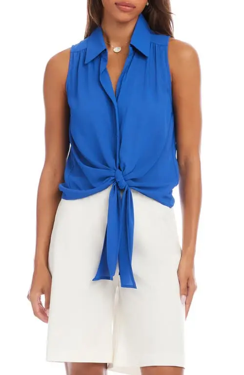 Karen Kane Sleeveless Tie-front Crepe Top - Blue