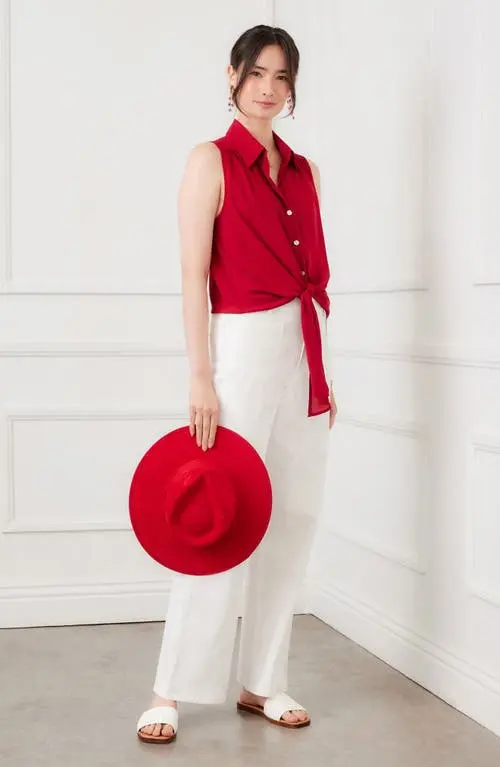 Karen Kane Sleeveless Tie-front Crepe Top - Red