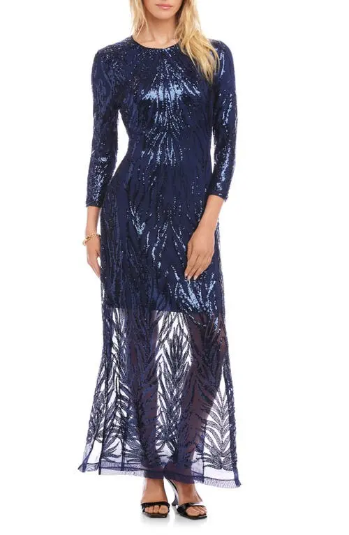 Karen Kane Sequin Long-sleeve Gown
