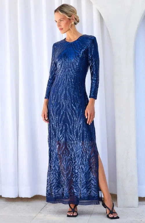 Karen Kane Sequin Long-sleeve Gown