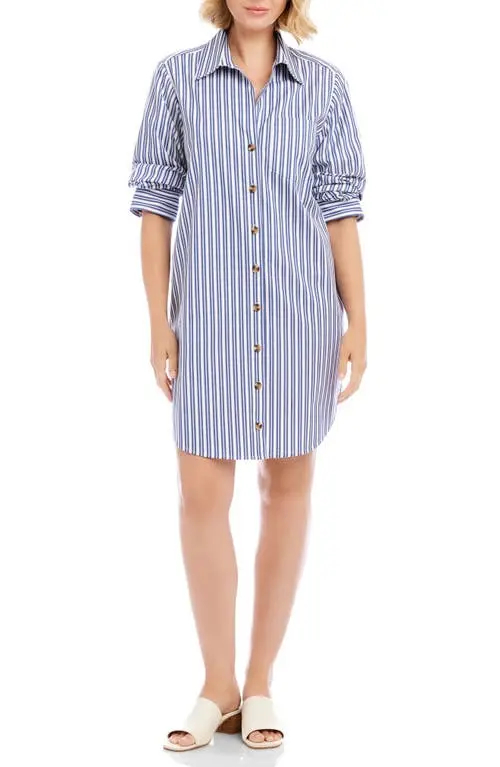 Karen Kane Ruched Sleeve Stripe Shirt Dress