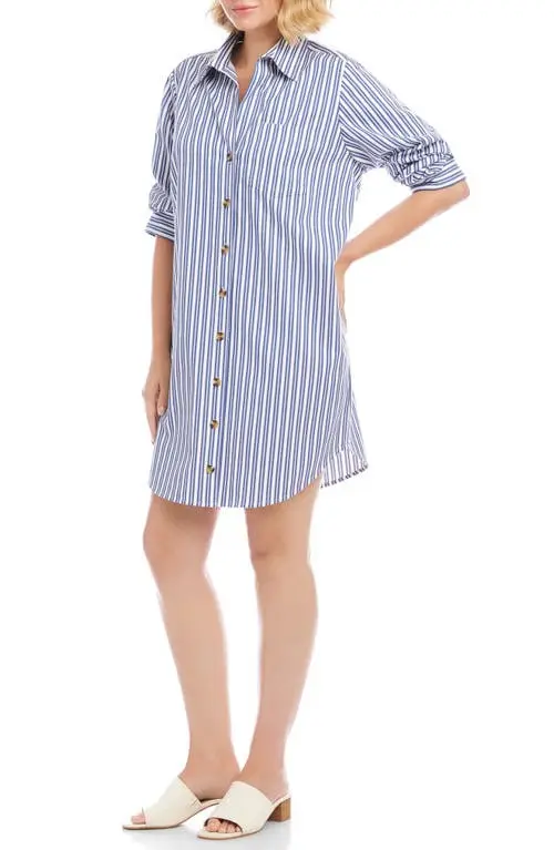 Karen Kane Ruched Sleeve Stripe Shirt Dress