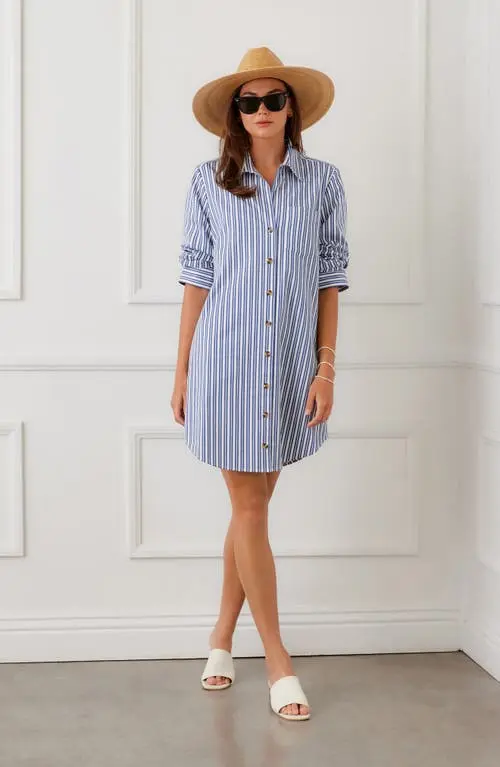 Karen Kane Ruched Sleeve Stripe Shirt Dress