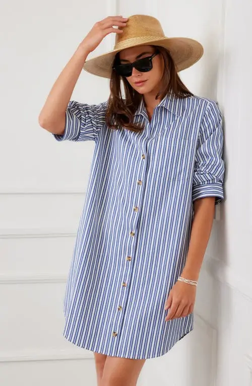Karen Kane Ruched Sleeve Stripe Shirt Dress