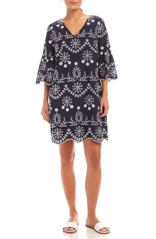 Karen Kane Embroidered Flare-sleeve Mini Dress - Navy
