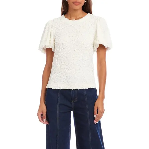 Karen Kane Puff Sleeve Textured Top - White