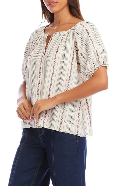 Karen Kane Stripe & Embroidery Peasant Top
