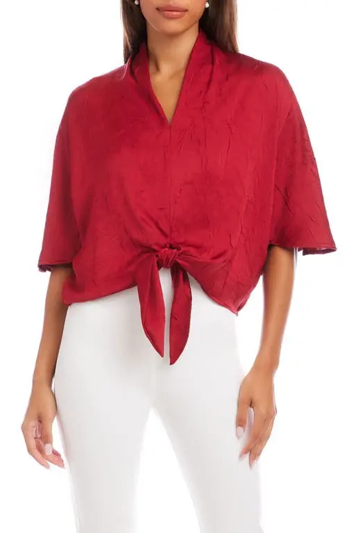 Karen Kane Flare Sleeve Tie Front Satin Top - Red