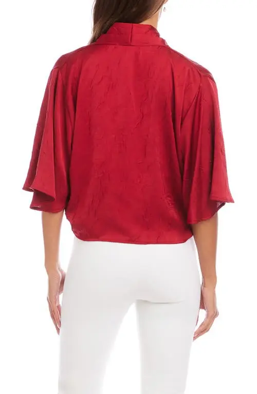 Karen Kane Flare Sleeve Tie Front Satin Top - Red