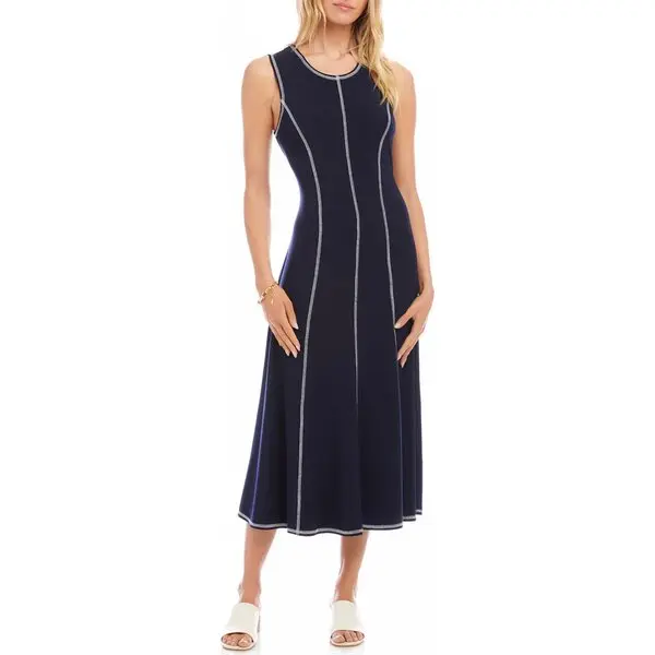 Karen Kane Contrast Stitch Sleeveless Midi Dress