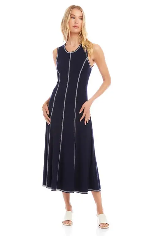Karen Kane Contrast Stitch Sleeveless Midi Dress