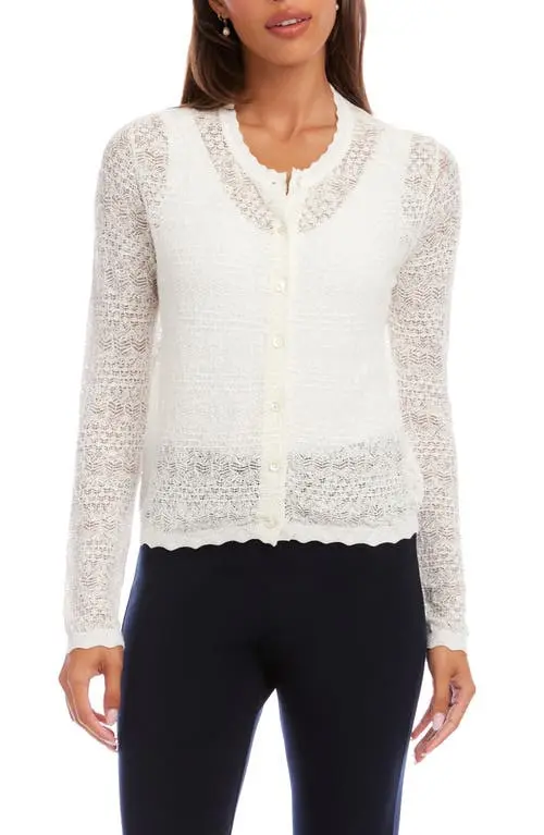 Karen Kane Pointelle Stitch Cotton Blend Cardigan - White