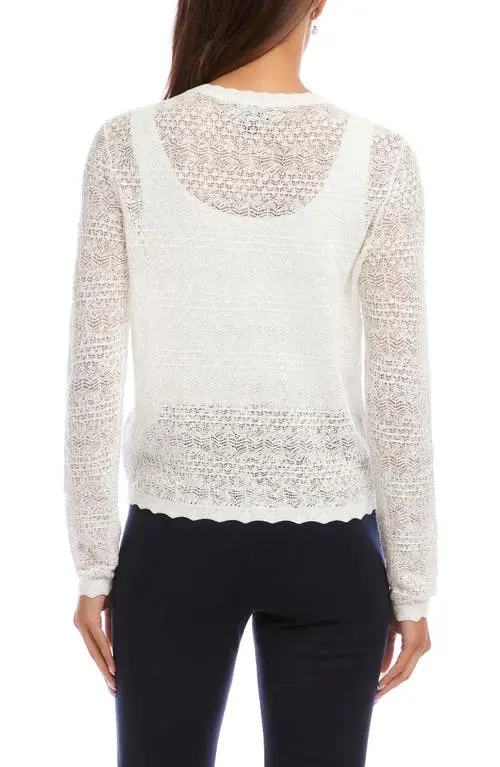 Karen Kane Pointelle Stitch Cotton Blend Cardigan - White