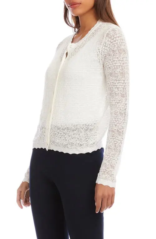 Karen Kane Pointelle Stitch Cotton Blend Cardigan - White