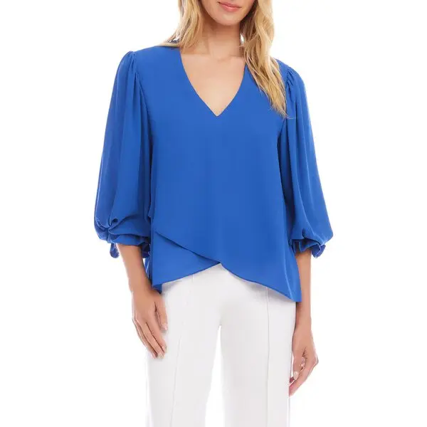 Karen Kane Crossover Hem Asymmetric Top - Blue