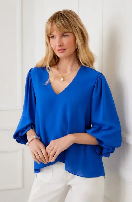 Karen Kane Crossover Hem Asymmetric Top - Blue