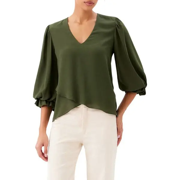 Karen Kane Crossover Hem Top - Light Olive