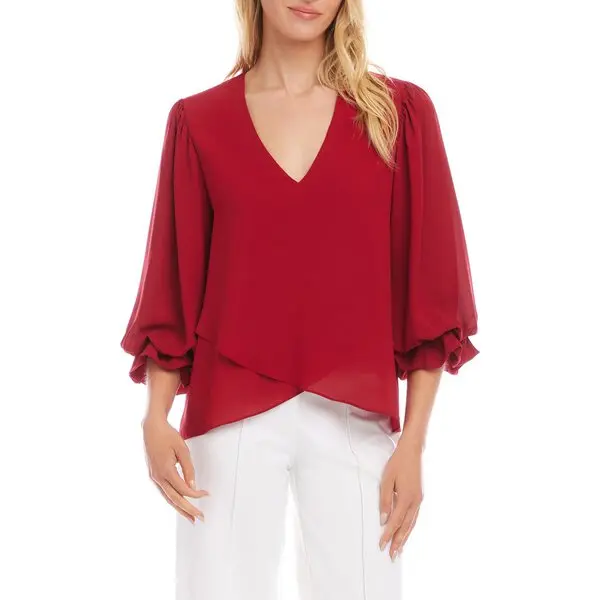 Karen Kane Crossover Hem Asymmetric Top - Red