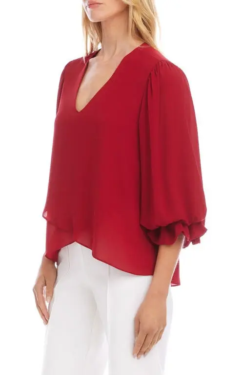 Karen Kane Crossover Hem Asymmetric Top - Red