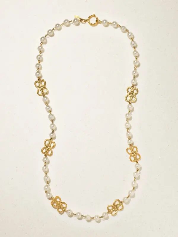 SUSAN CAPLAN Chanel 1986 Faux Pearl Necklace - Gold