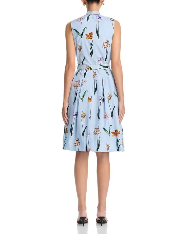 Rickie Freeman For Teri Jon Cotton Print Tie Neck Dress