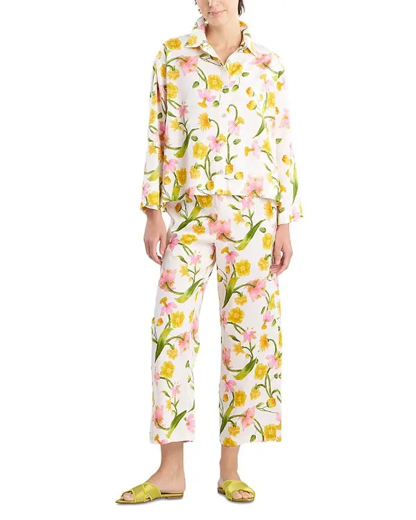 Natori Solene Cotton Sateen Notch Pajama Set - White Multi