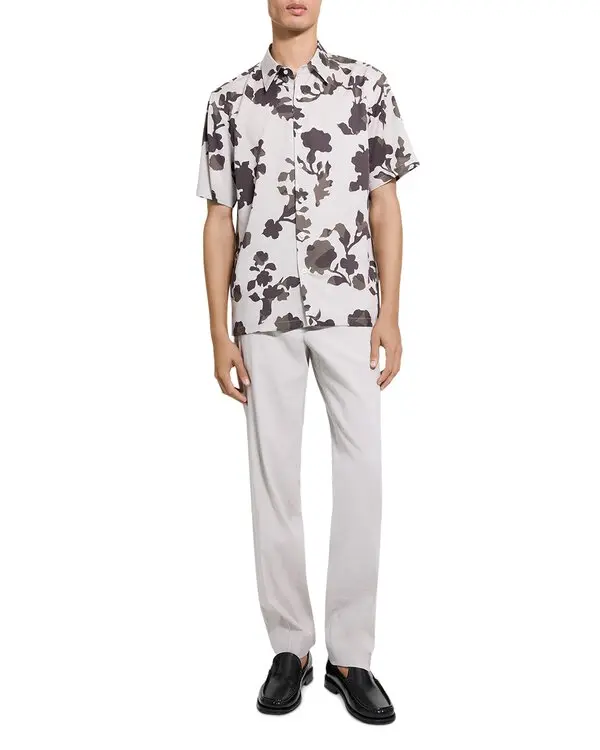 Theory Irving Short Sleeve Button Down Shirt - Silver Cloud Multi