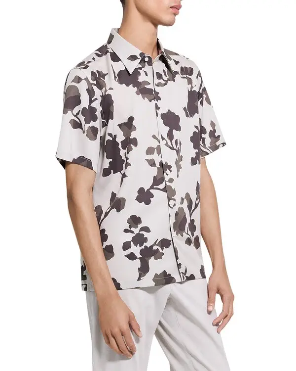 Theory Irving Short Sleeve Button Down Shirt - Silver Cloud Multi