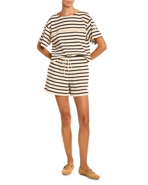 Moncler Striped Cotton Shorts With Drawstring Waist - White