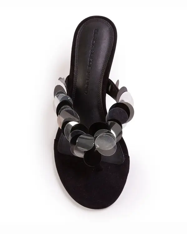 BLACK SUEDE STUDIO Paillette Thong Sandals - Black