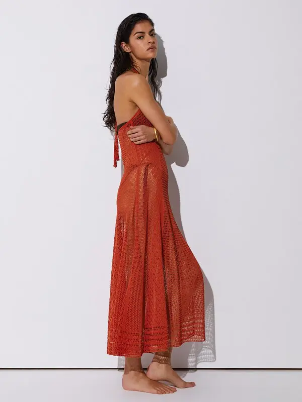 Reiss Libby Crochet Beach Dress - Coral Red | Editorialist
