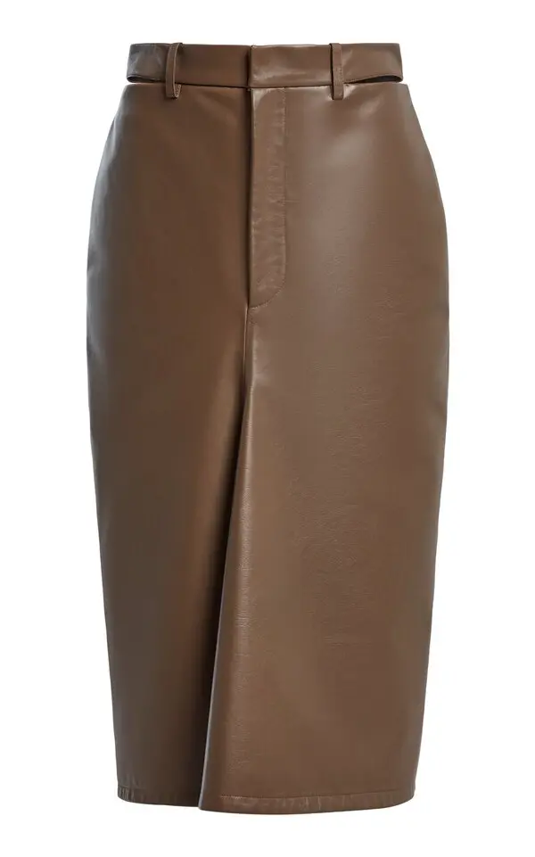 Victoria Beckham Leather Midi Skirt - Khaki