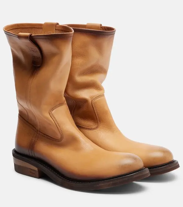 Miu Miu Leather Ankle Boots - Brown