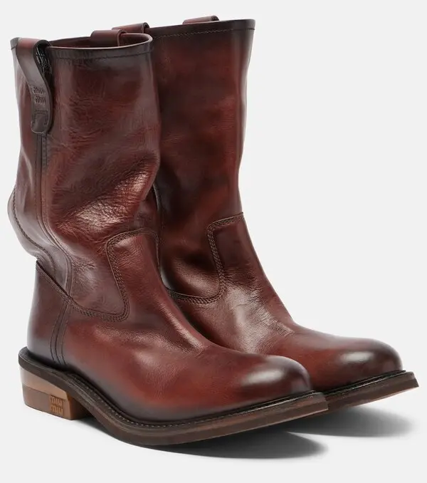 Miu Miu Leather Ankle Boots - Brown