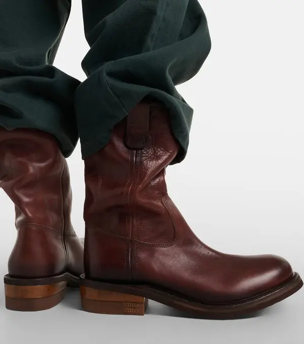 Miu Miu Leather Ankle Boots - Brown