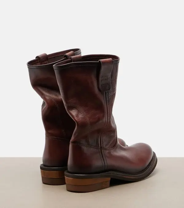 Miu Miu Leather Ankle Boots - Brown