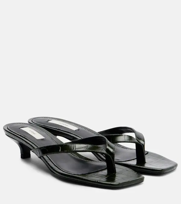 TOTEME Croc-effect Leather Thong Sandals - Green
