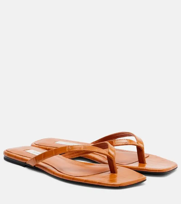 TOTEME Croc-effect Leather Thong Sandals - Orange